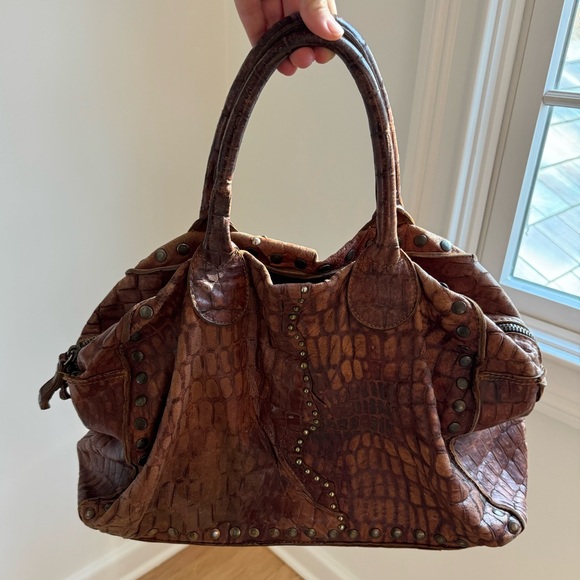 Bags | Vintage Slouchy Shoulder Bag Brown Croc Embossed Leather Et ...